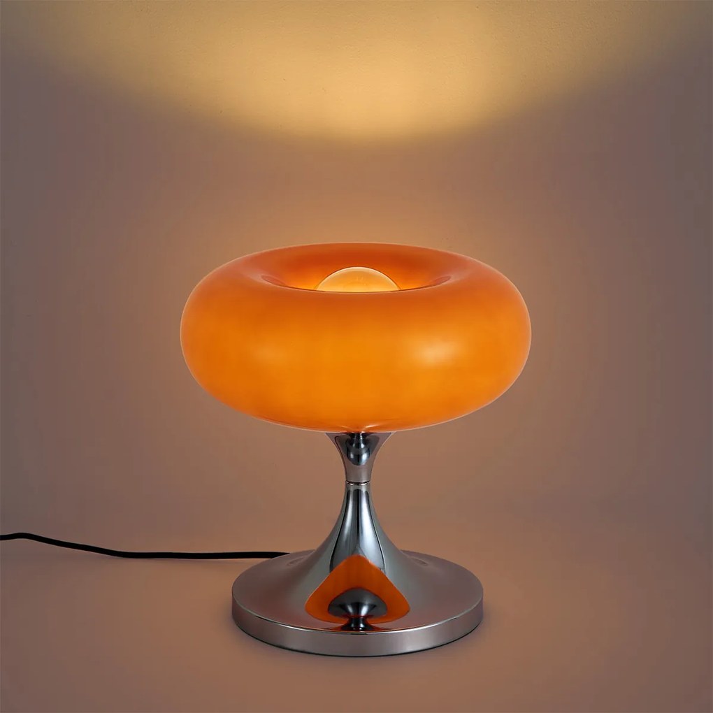 Retro stolní lampa chromová s oranžovým skleněným stínidlem 31 cm - Glaze