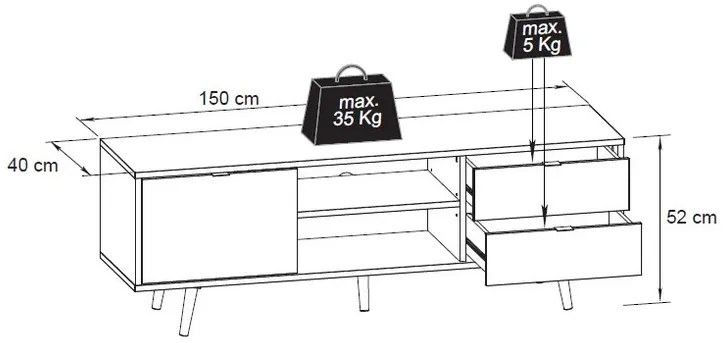 TV skříňka Cuba, dub/bílá/šedá/petrolejová