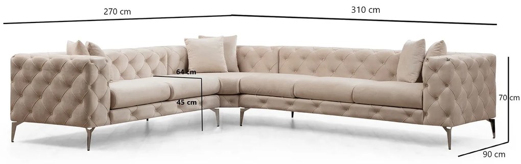 Designová rohová sedačka Rococo ecru - pravá