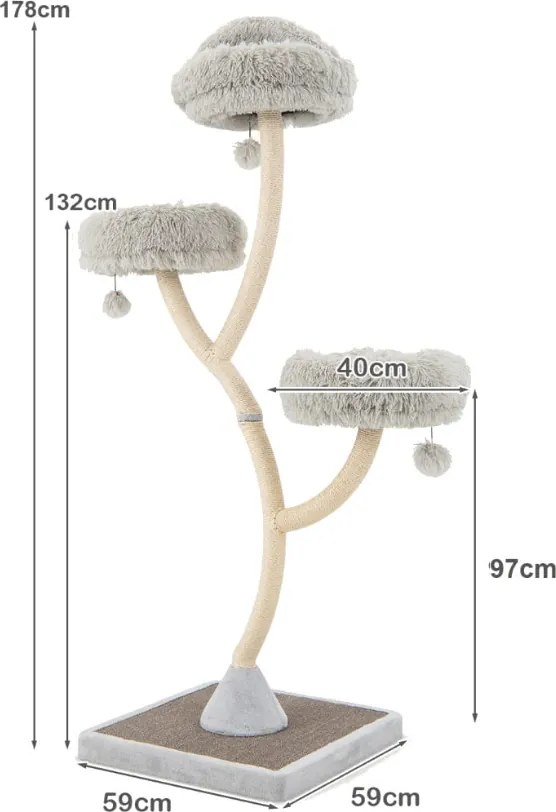 Costway Odpočívadlo a škrabadlo pro kočky ve tvaru stromu, šedé, výška 178 cm PV10102GR