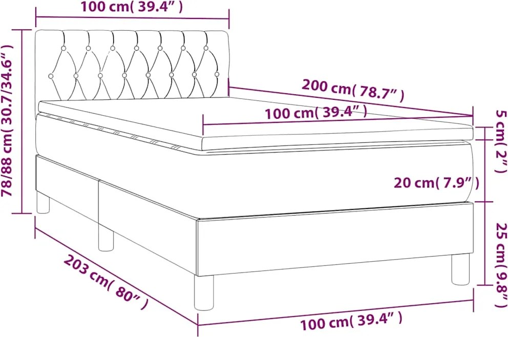 Box spring postel s matrací černá 100x200 cm samet 3141469