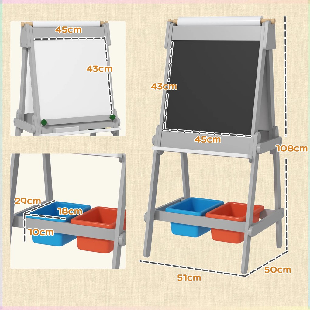 AIYAPLAY dětská tabule 3 v 1 šedá | Aosom