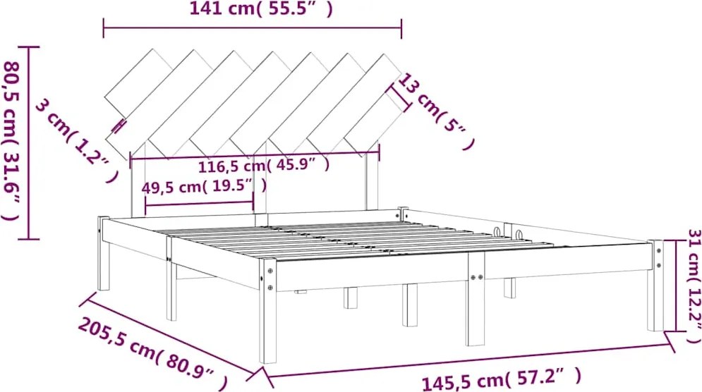 Rám postele bílý 140 x 200 cm masivní dřevo 3104869
