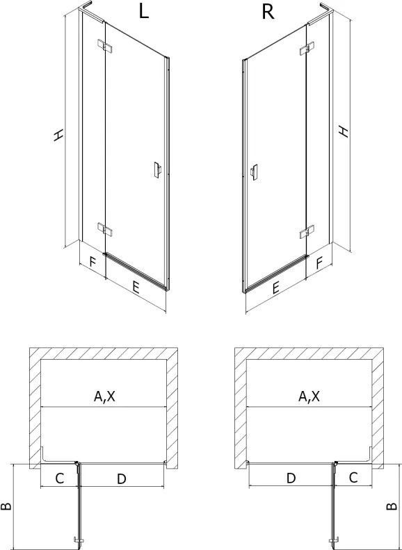 Mexen Mist-H L, 1-křídlé sprchové dveře levé 100 cm, čiré sklo, zlatý lesklý profil, 8A5L-100-000-50-00-L