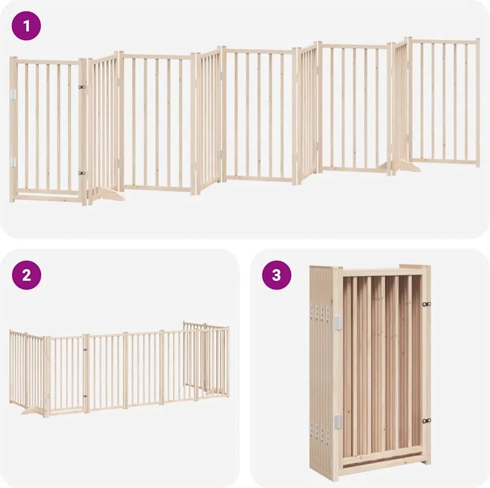 Zábrana pro psy s dvířky skládací 9 panelů 450 cm topol 3155700