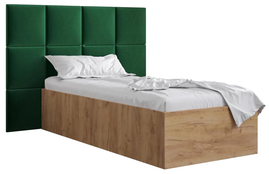 Jednolůžková postel s čalouněným čelem 90 cm Brittany 4 (dub craft zlatý + zelená) (s roštem). 1046028