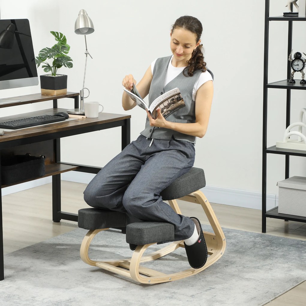 Vinsetto Kolenní židle, ergonomická posezení, polstrovaný stolek pro zdravé sezení, březové dřevo, nosnost 120 kg, tmavě šedá