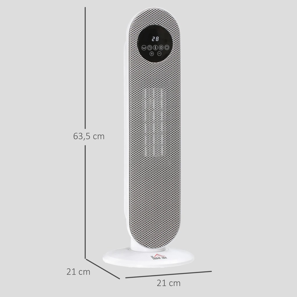 HOMCOM Topný ventilátor 2000W, PTC keramické elektrické topení s dálkovým ovládáním, oscilace, 12h časovač