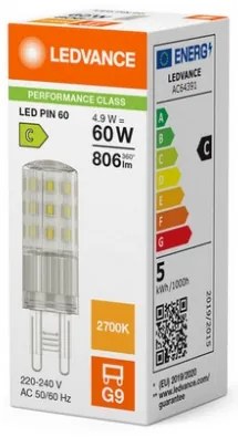 LED žárovka G9 LEDVANCE 4,9W (60W) teplá bílá (2700K)