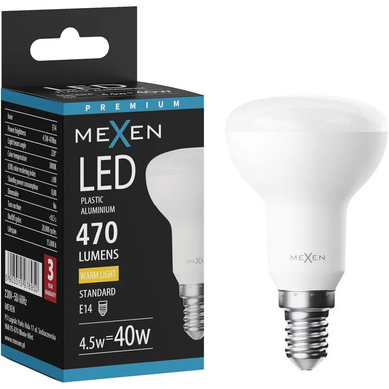 Mexen Nova, LED žárovka E14, R50, 4,5W, Teplá - 3000K, 470 lm - L103-E14-0530-01