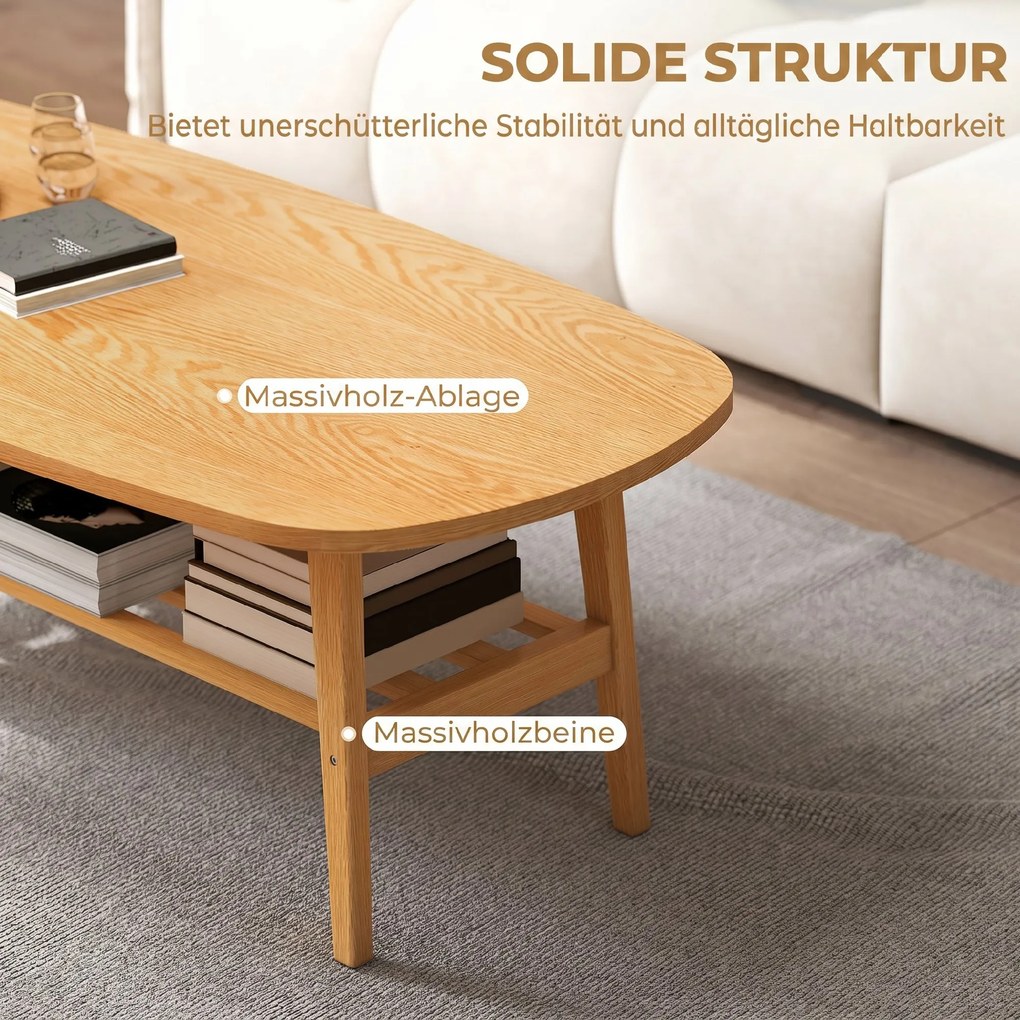 HOMCOM Konferenční stolek do obývacího pokoje s úložným prostorem, stolík do obývacího pokoje, ložnice, 120 x 60 x 42 cm, přírodní dřevo