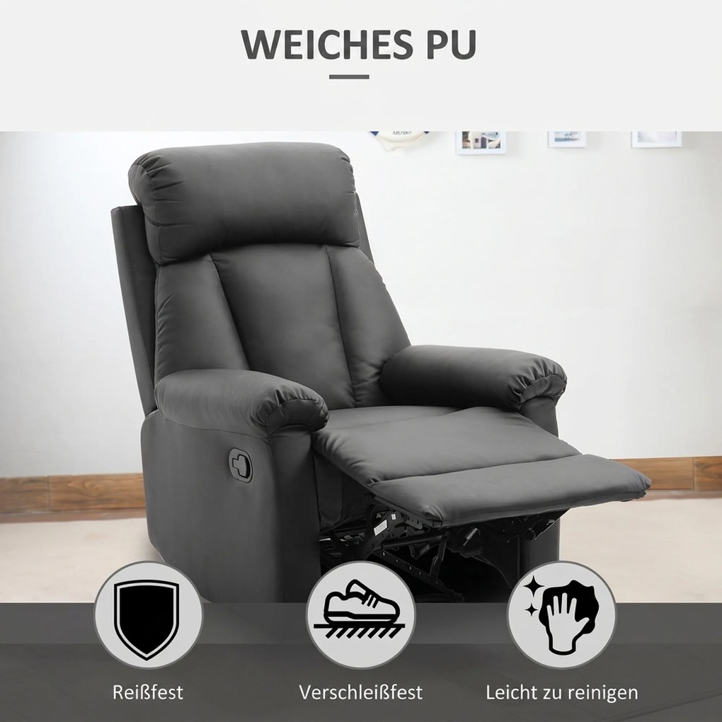 HOMCOM Relaxační křeslo, televizní křeslo s funkcí ležení, manuálně nastavitelný odpočinkový křeslo z umělé kůže do obývacího pokoje, černá