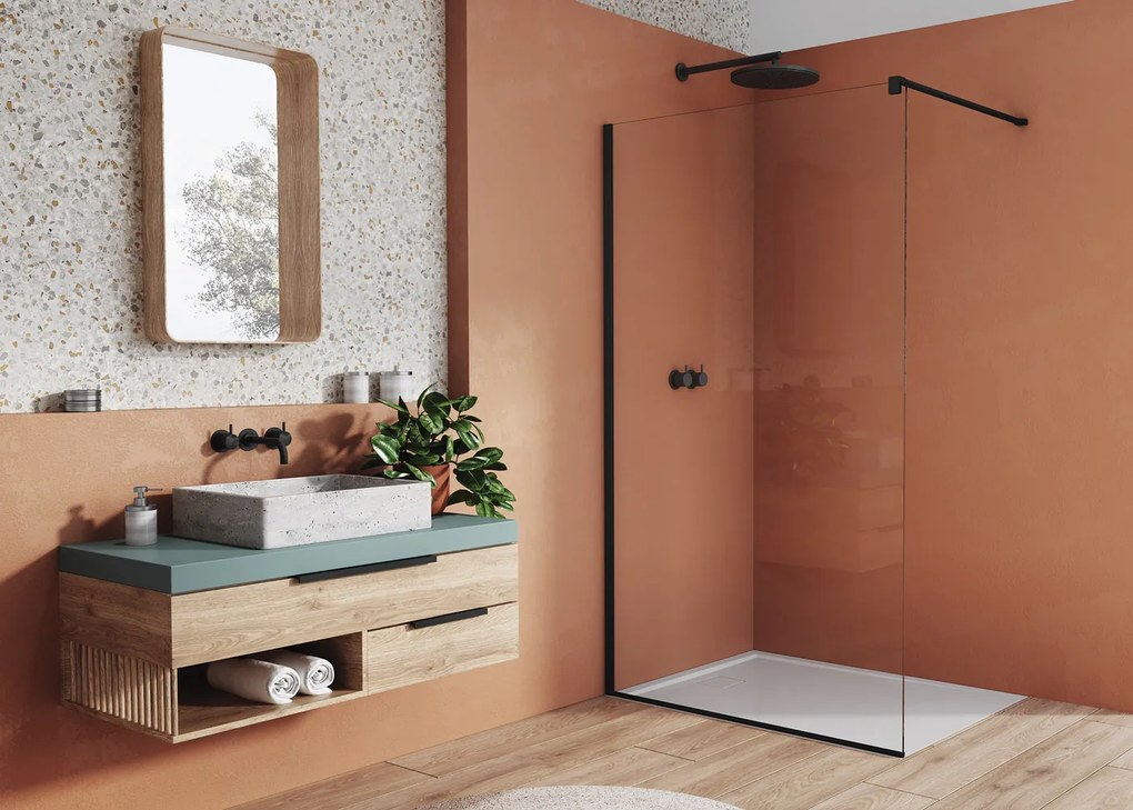 Sanswiss EASY STR4P Walk-In Pevná stěna samostatná 130 cm Šířka: 1300 mm, Profil: Bílá, Sklo: Hladké čiré