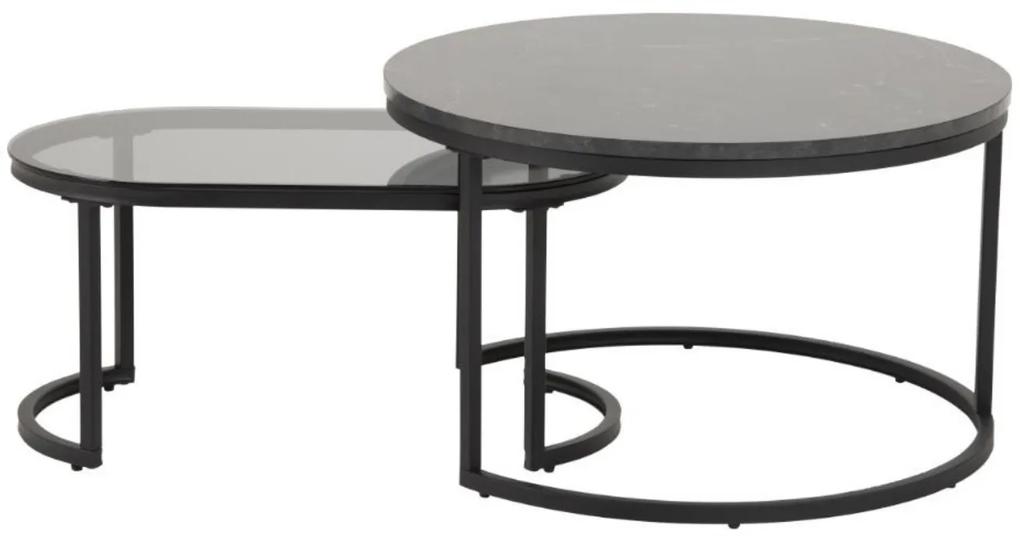 Scandi Set dvou černých konferenčních stolků Sprut 70/70 x 70/40 cm