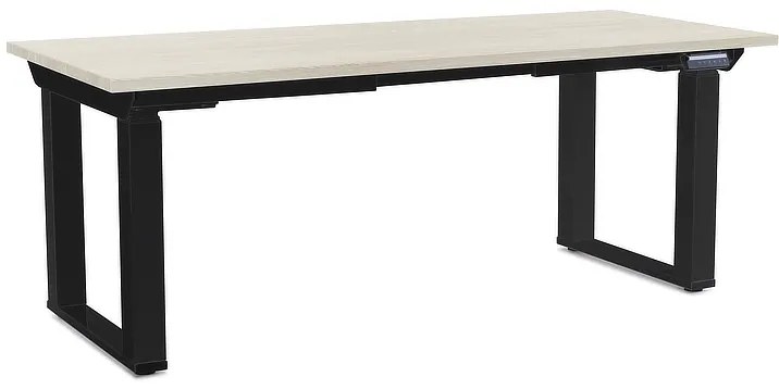 Výškově nastavitelný stůl OfficeTech Strong 180 x 80 cm, černá podnož, bílý jasan
