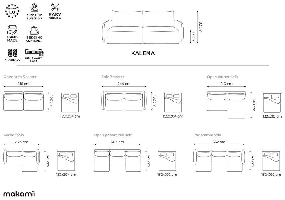 Světle šedá rozkládací/s úložným prostorem pohovka 238 cm Kalena – Makamii