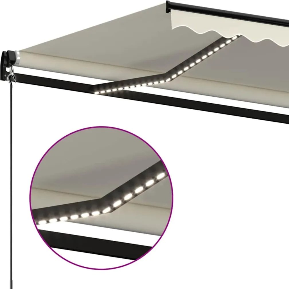 Ručně zatahovací markýza s LED světlem 500 x 300 cm krémová 3069142