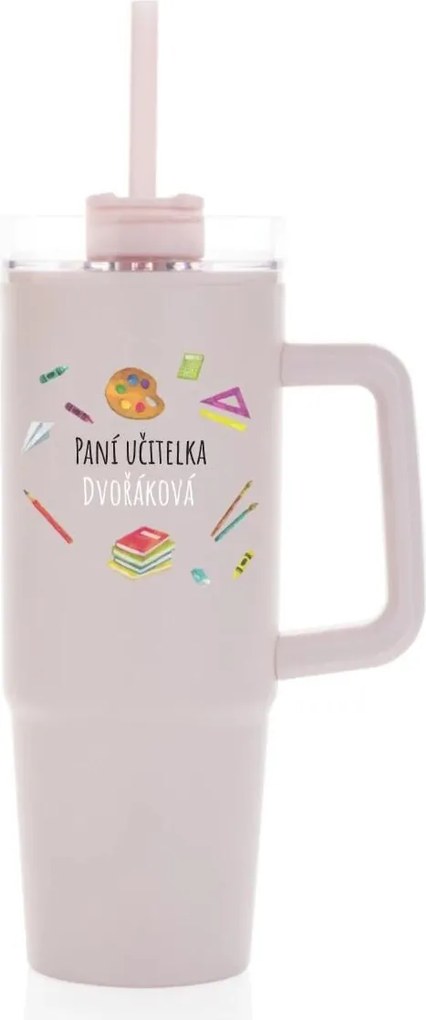 Personalizovaná cestovní termoska s průhledným víčkem pro paní učitelku/pana učitele (pomůcky)