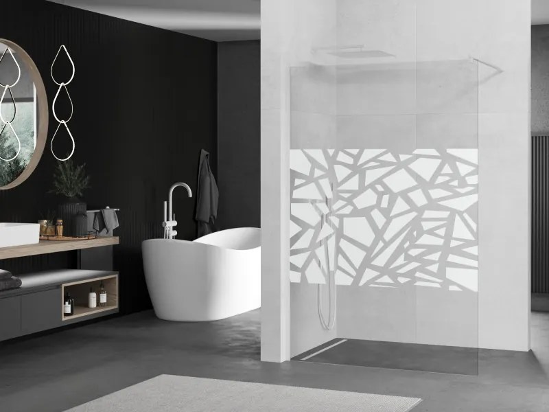 Mexen Kioto, Walk-In sprchová zástěna 80 x 200 cm, 8mm sklo čiré/bílý vzor, bílý profil, 800-080-101-20-85