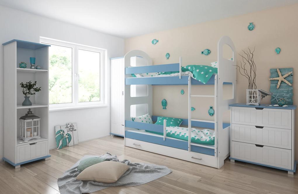 BabyBeds Dětská patrová postel HONZÍK II 180x80 Barevné provedení: Modrá, Úložný prostor: Ne, bez úložného prostoru