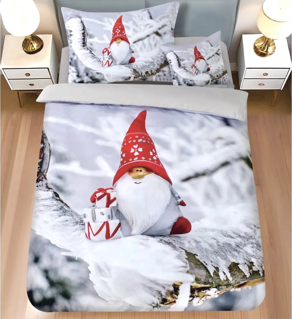 3 dílné povlečení Polycotton Vánoční Gnome šedý 200x140cm+90x70cm TiaHome