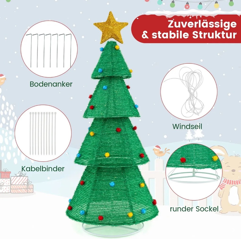 Costway LED vánoční stromek umělý 190 cm osvětlený vánoční stromeček s 200 LED