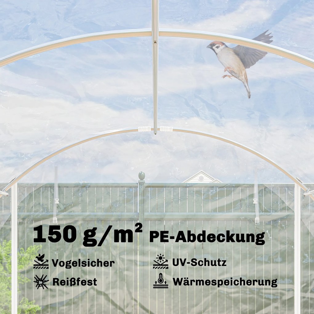 Outsunny Skleník Polytunnel, průchozí skleník s pozinkovaným ocelovým rámem a krytem z PE odolným proti UV záření, průhledný 84H-443V01CR