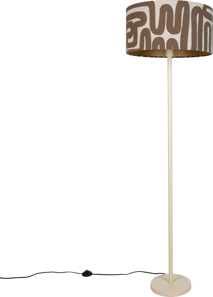 Japandi stojací lampa béžová s hnědo-béžovým pruhovaným stínidlem 50 cm - Simplo