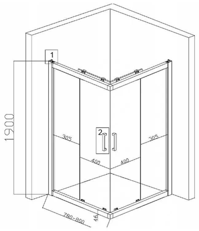 BPS-koupelny Čtvercový sprchový kout HYD-SK90A 80x80 chrom/transparent - bez vaničky