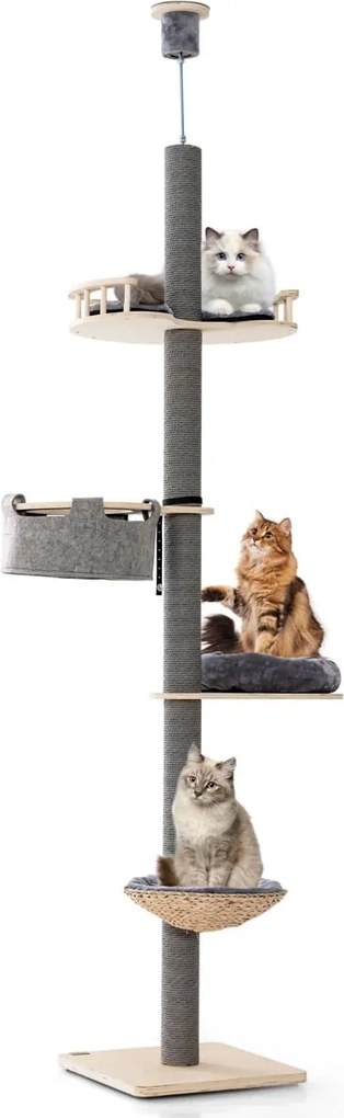 Costway Cat tree strop vysoký 236-271 cm od podlahy ke stropu kočičí nábytek