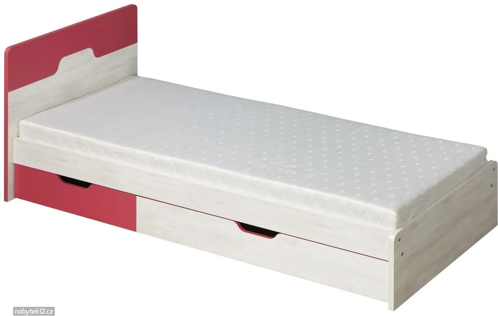 Dětská postel - jednolůžko s úložným prostorem Noly 5, LTD, norská borovice / malinová