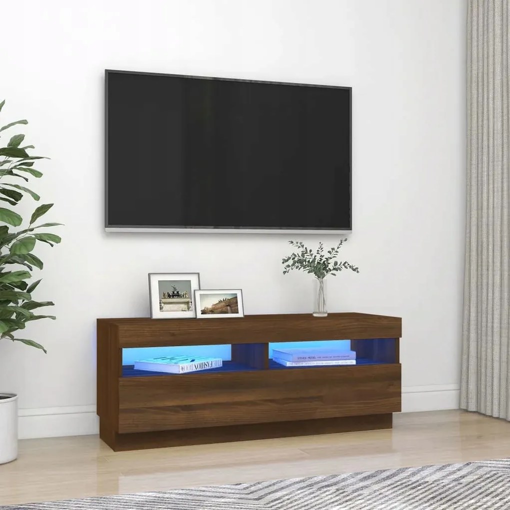 Fionshop 263595563 Tv skříňka s Led osvětlením hnědý dub 100 x 35 x 40 cm