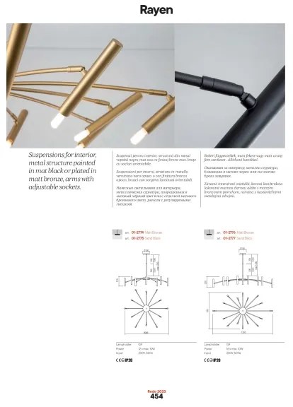 Redo 01-2774 - Lustr na tyči RAYEN 12xG9/10W/230V bronz