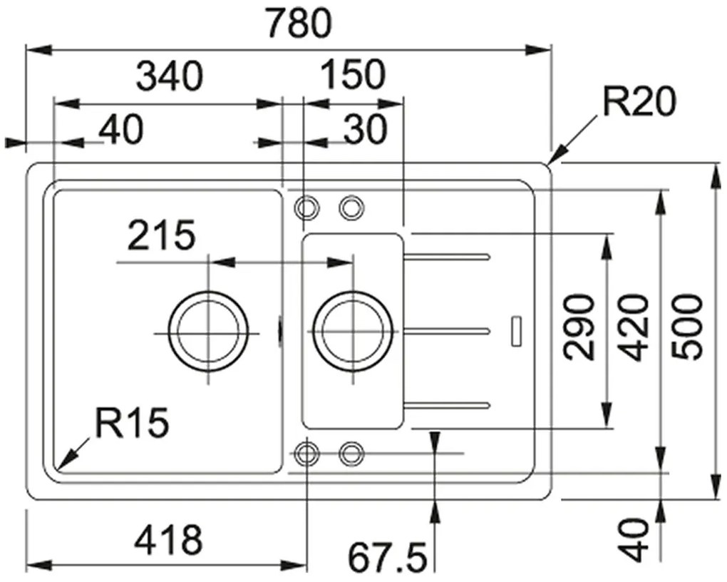 Franke Basic BFG 651-78, 780x500 mm, fragranitový dřez, šedý kámen 114.0285.224