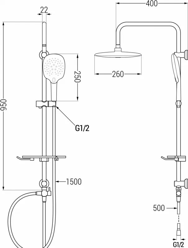 Mexen sprchový set T22 s horní hlavicí čtvercovou, černá, 798222293-70