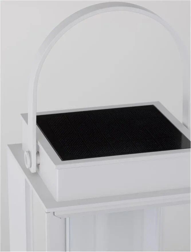 NV 9002861 Venkovní stolní lampa VERHAAL bílý hliník a čiré sklo LED 2W 3000K 3,7V 360st. IP54 solární / USB kabel / vypínač na těle - NOVA LUCE
