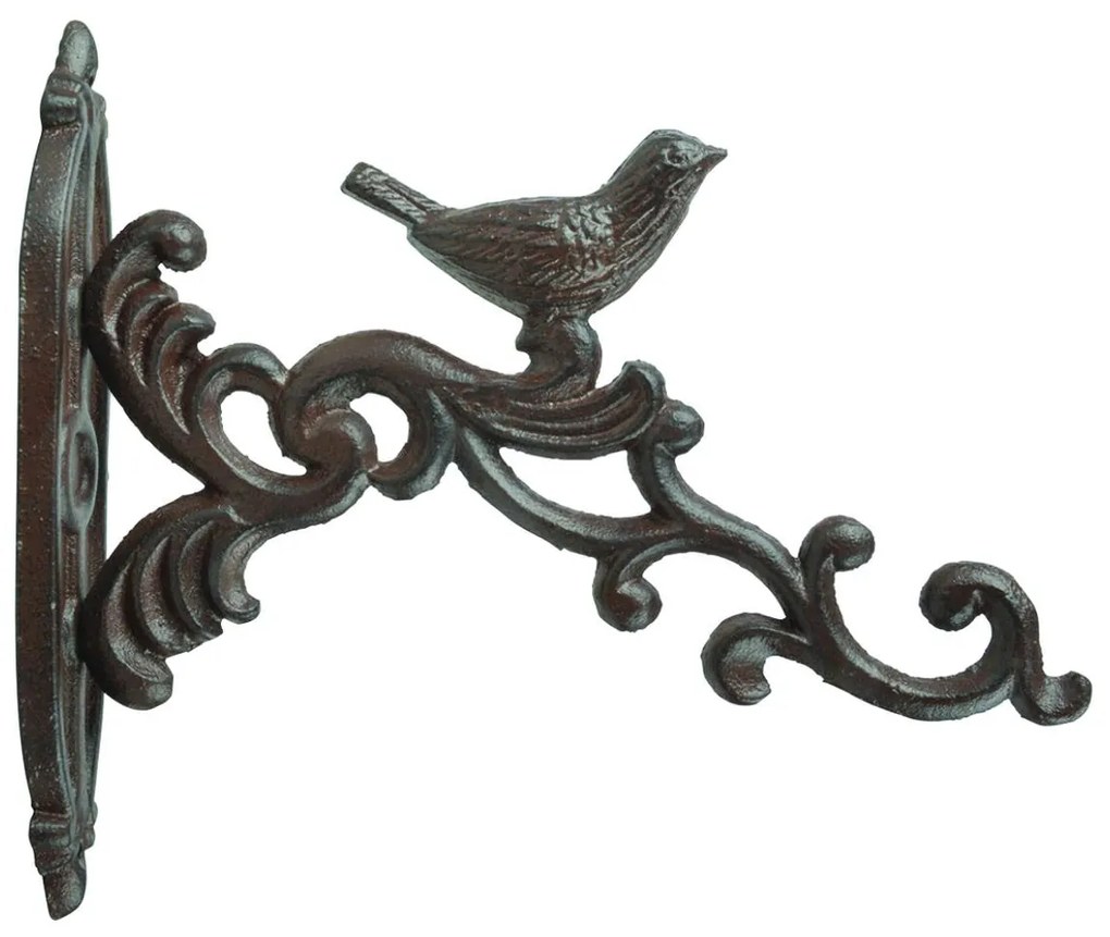 Litinový držák na květináč Bird, 5x21,5 cm, hnědá