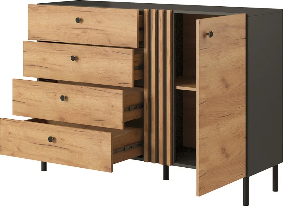 DECO | komoda D4S | 138 cm | kraft zlatý/antracit | VÝPRODEJ Z PRODEJNY
