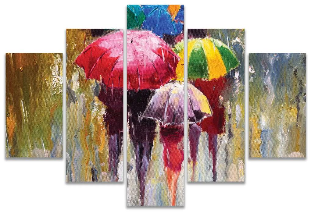 Malvis ® Obraz procházka v dešti I Velikost: pětidílné schody - 100x50 cm
