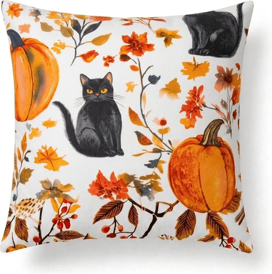 Povlak na polštář z mikrovlákna CATS AND PUMPKINS 45x45 cm, barevný