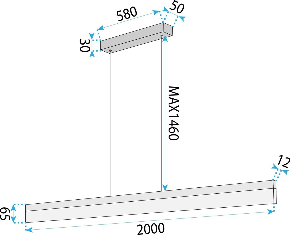 Toolight Závěsné stropní LED osvětlení APP1697-CP 200 cm zlatá kartáčovaná