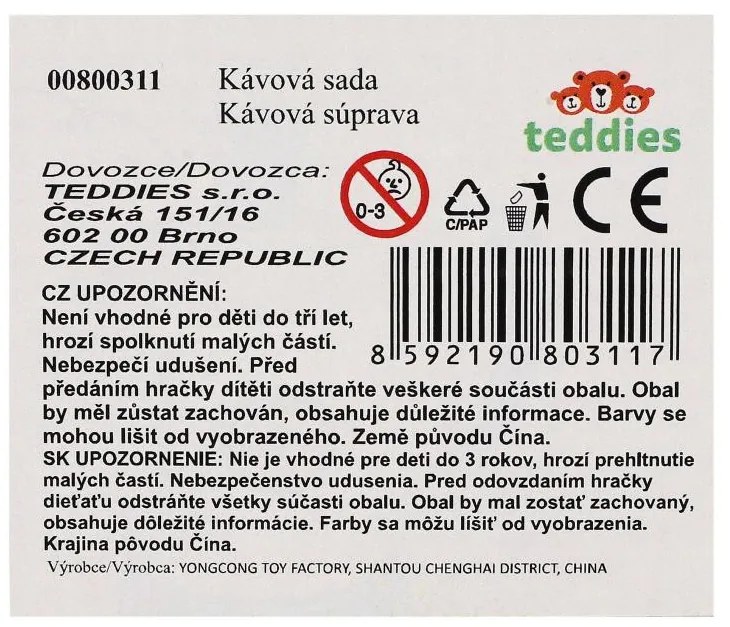 Teddies Kávová sada s doplňky plast na kartě 17x23cm