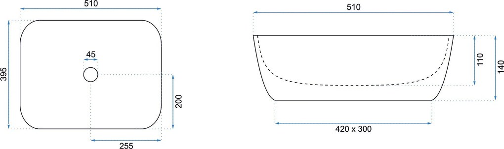 Basaro Gaja, umyvadlo na desku 510×395×140 mm, imitace kamene matná, BAS-U1002