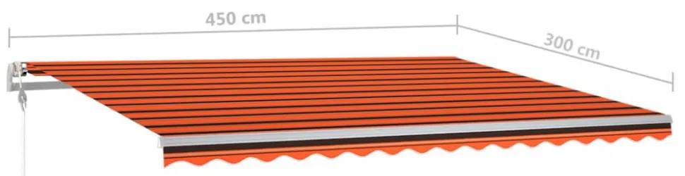 Ručně zatahovací markýza s LED světlem 450x300 cm Dekorhome Hnědá / oranžová