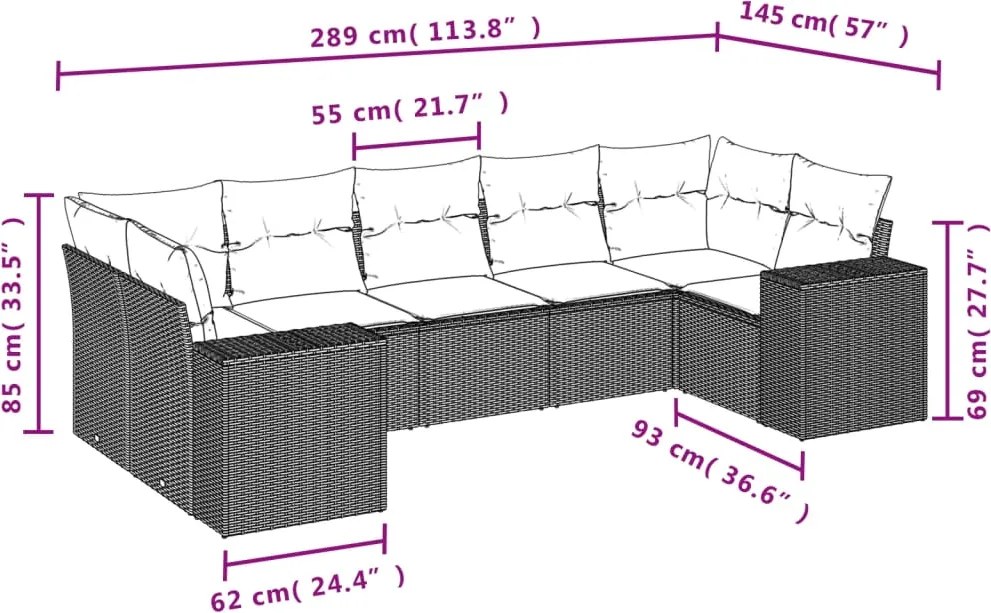 7dílná zahradní sedací souprava s poduškami béžová polyratan 3222988