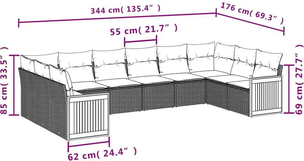 10dílná zahradní sedací souprava s polštáři černá polyratan 3228003