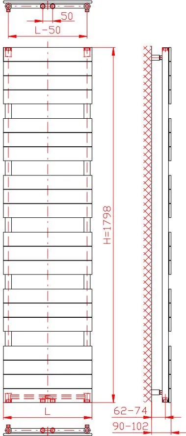 Thermal Trend DHR-EX2 600 x 1798 elektrický topný žebřík, 900W DHR-EX2 600/1798-900W antracit PROVEDENÍ: pravá strana