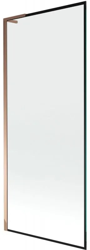 Mexen Next L, 1-křídlová vanová zástěna 80 x 150 cm, 6mm čiré sklo-černý vzor, ​​růžové zlato profil, 895-080-000-03-70-60