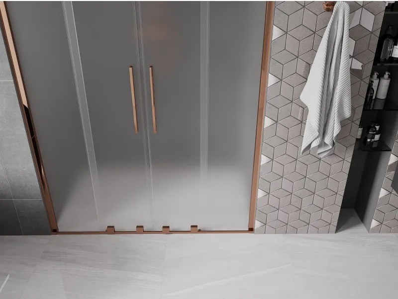 Mexen Velar Duo, posuvné sprchové dveře do otvoru 140 cm, 8mm sklo námraza, růžové zlato, 871-140-000-32-60