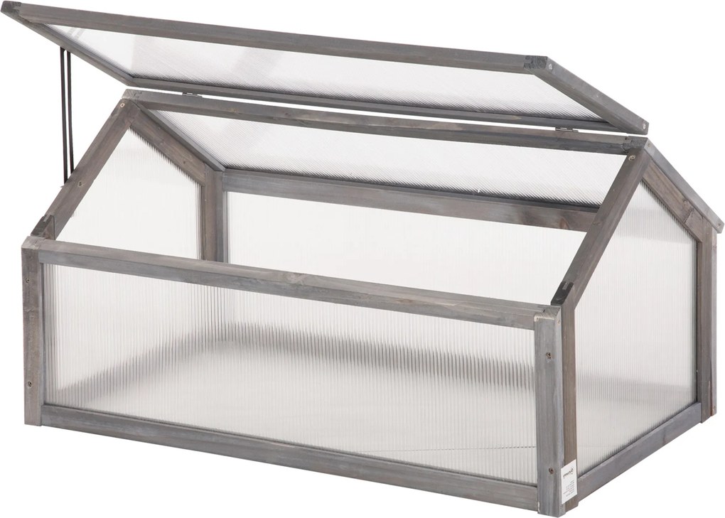 Outsunny Dřevěný Mini Skleník 90 x 52 x 49,5 cm, Skleník s Krytem, Světlo Přenášející Studený Rám, Zimní Odolný Vyvýšený Záhon pro Zahradu, Balkon, Še